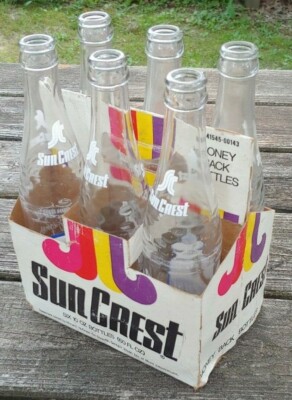 Vintage SIX PACK of 1975 SUN CREST Cola Pop ACL BOTTLES w Original ...