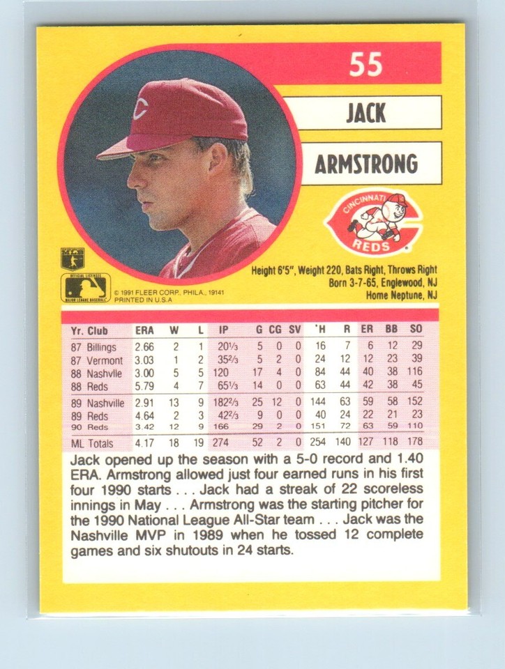 1991 Fleer Jack Armstrong Cincinnati Reds #55 | eBay