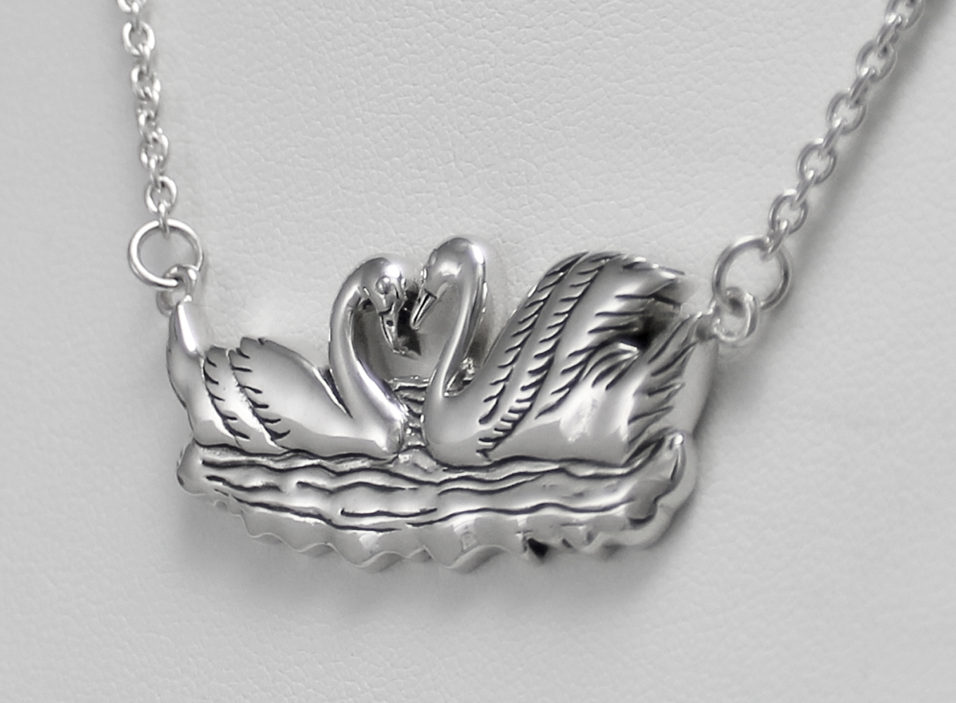 Sterling Silver Swans In Love Necklace - 18 Inch Chain Bird Animal ...
