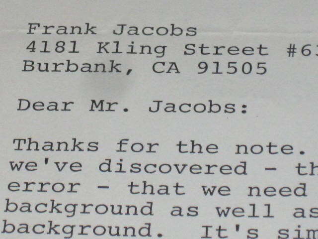 LA Law Original Signed Letter MAD / Frank Jacobs Signed By Steven ...