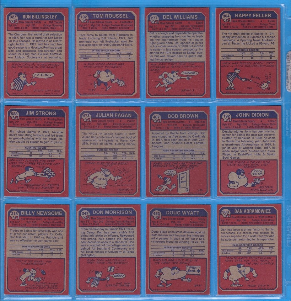 1973 New Orleans Saints Lot (12 cards EX-NM) Topps Partial Team Set ...