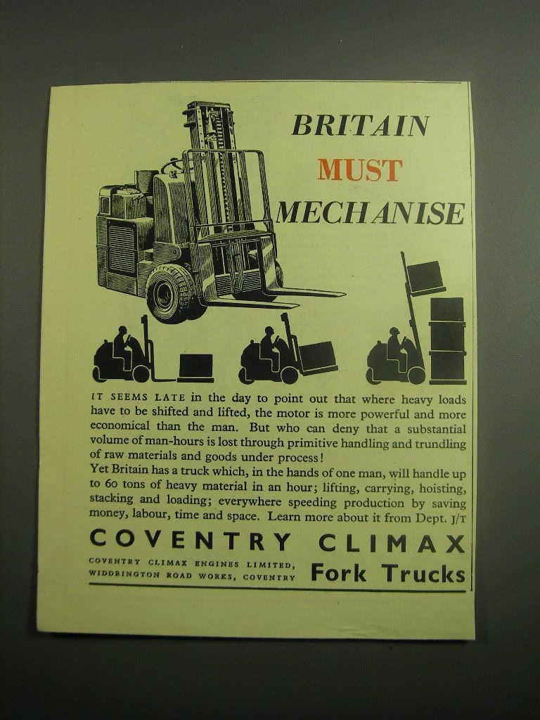 1948 Coventry Climax Fork Trucks Ad - Britain must mechanise | eBay