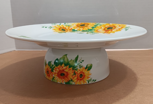 Floral Sunflower Stoneware Pedestal Desert or Cake Stand ceramic | eBay