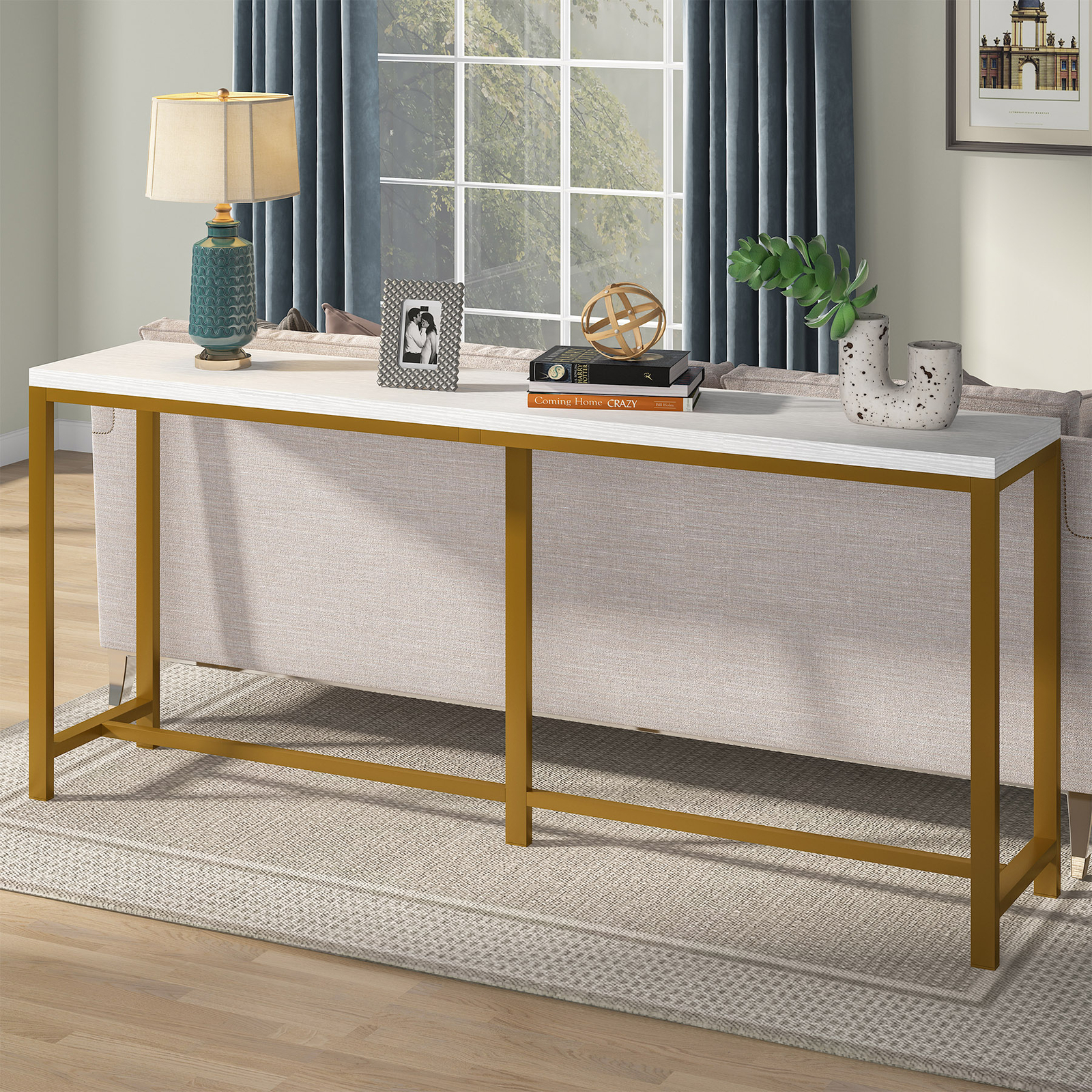 70.9-Inch Long Console Table Behind Couch, Industrial Narrow Entryway ...