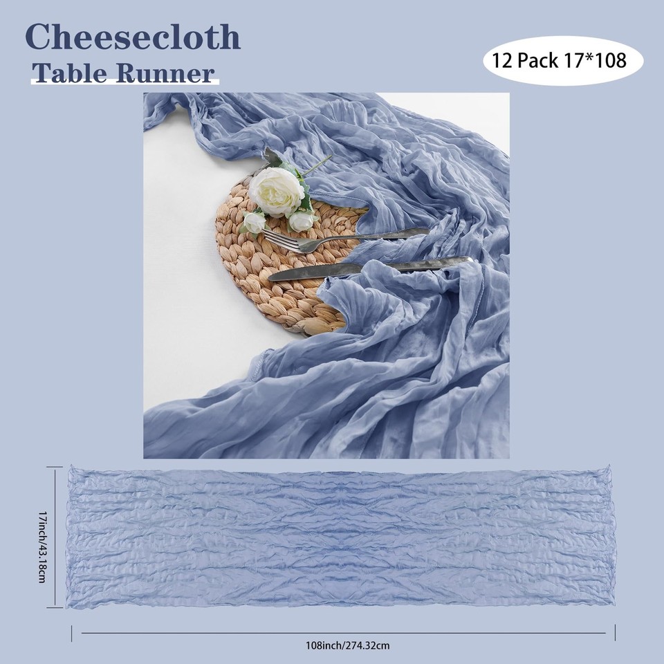 12 Pack Cheesecloth Table Runner 17x108 Inch Long Gauze Cheese Cloth ...