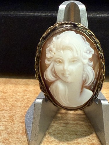 Antique Hand Carved Shell Cameo Full Face Lady Looking Over Her ...