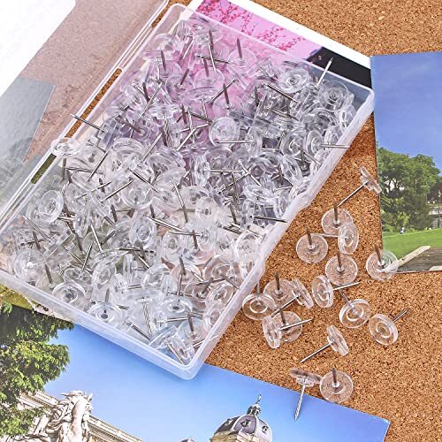 Clear Push Pins 200-count Flat Thumb Tacks Steel Point and Clear Clear ...