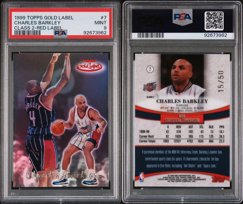 1999 Topps Gold Label Charles Barkley Class 2 Red Label #7 15/50 PSA 9 ...