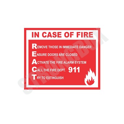 Industrial Safety Decal Sticker IN CASE OF FIRE REACT label | eBay