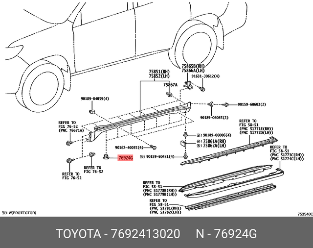 Genuine OE retainer side mudguard no.2 7692413020 for TOYOTA 76924 ...