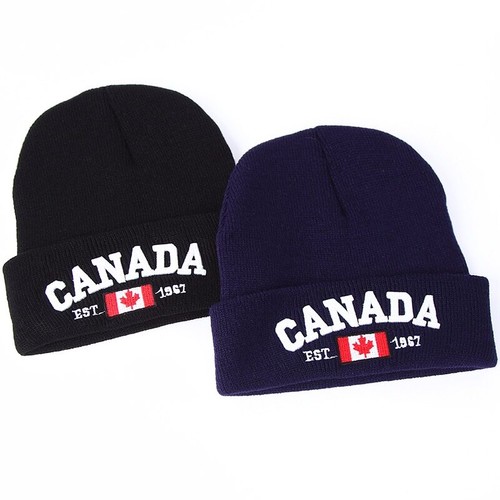 CANADA Winter Cap Beanie Knitted Embroidered Canadian Flag Maple Leaf ...