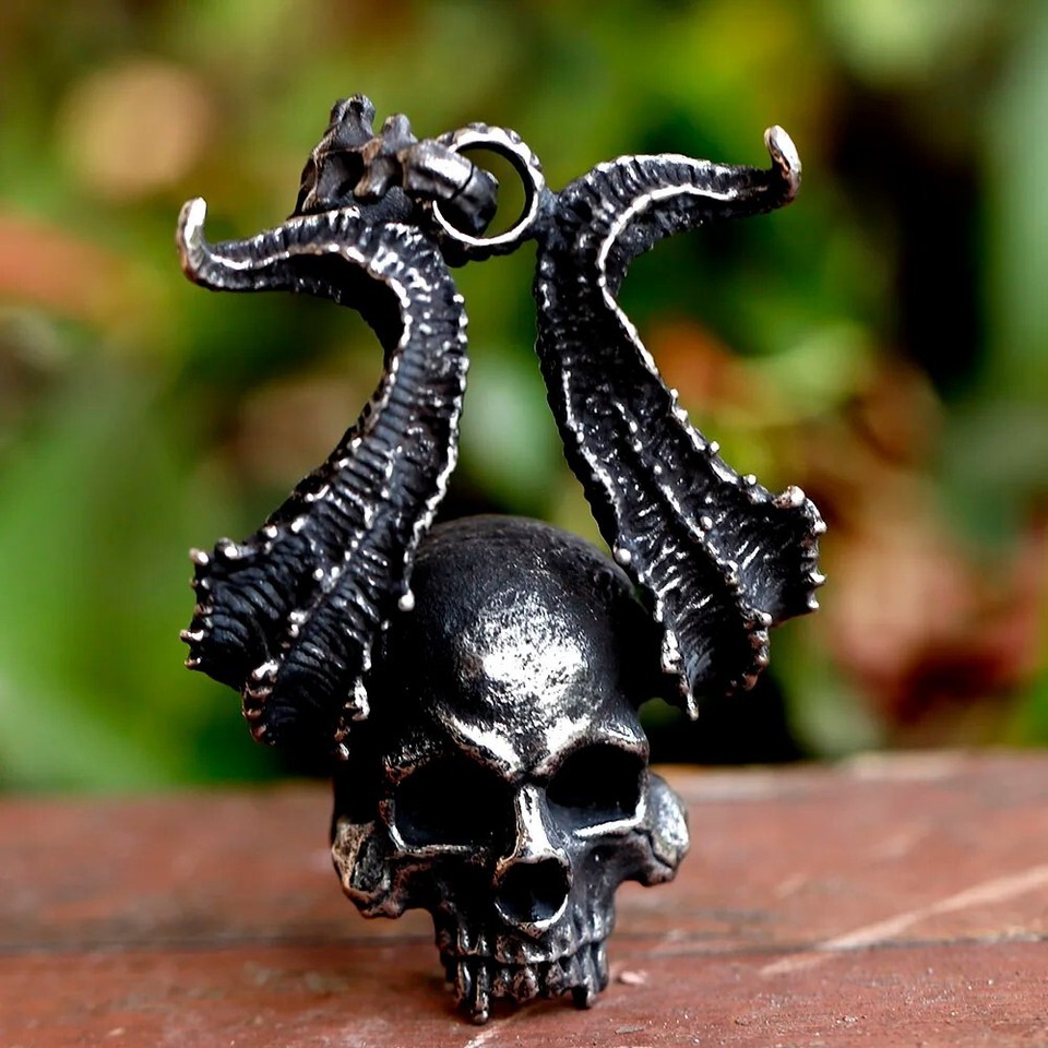 Stainless Steel Men's Necklace Satanic Satan Horned Skull Amulet Punk ...