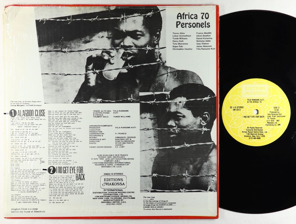 Fela Ransome Kuti & Africa 70 - Alagbon Close LP - Editions Makossa VG+ ...
