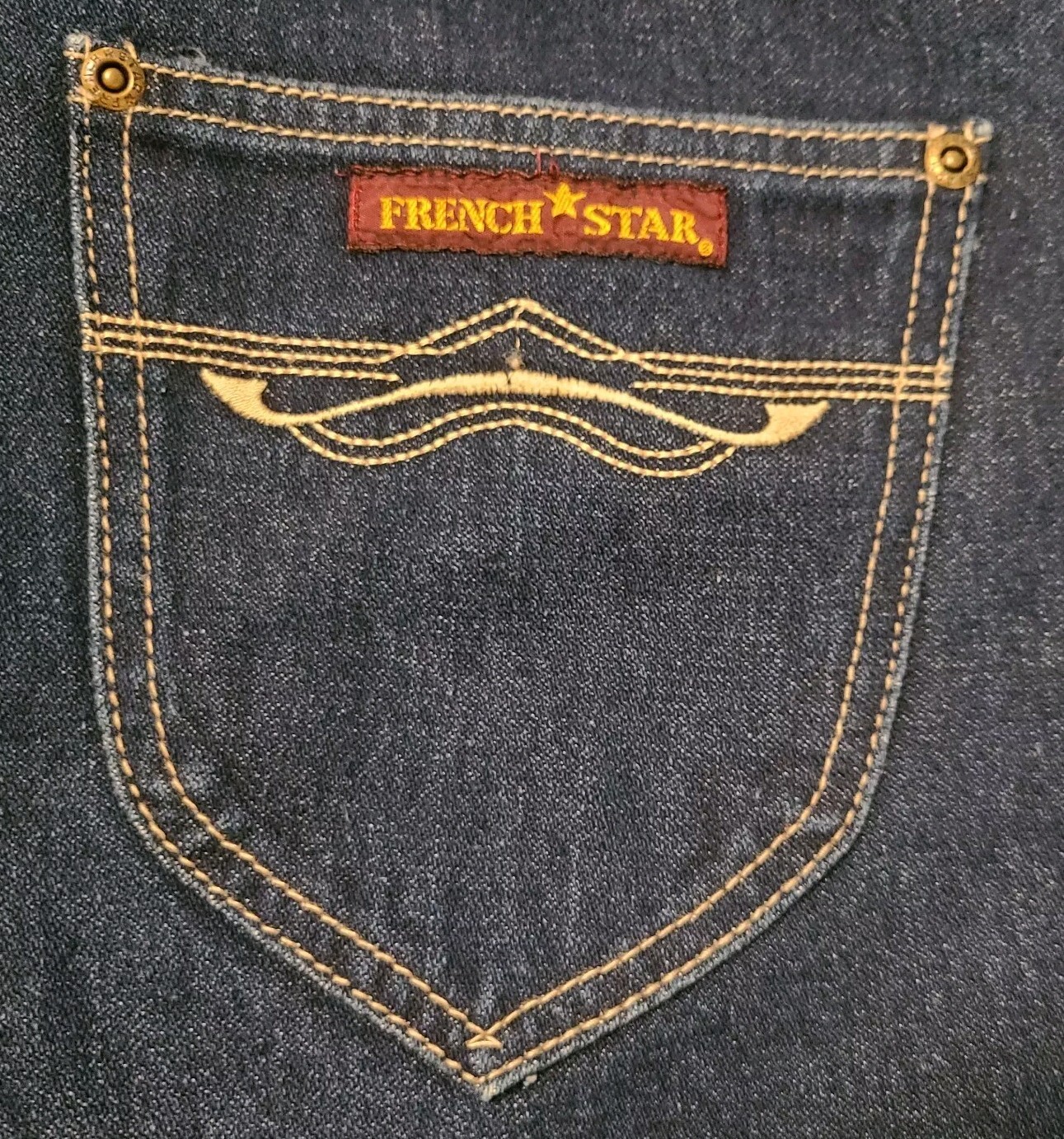 Vtg 70s French Star Denim Jeans 36 × 32 Dark Wash Emb… - Gem