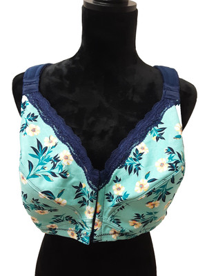 Comfort Choice Cotton Front-Close Wireless Blue Floral Bra Size 46C | eBay