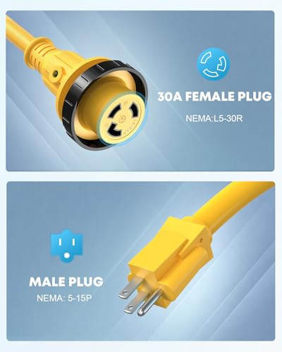 RV Adapter Plug 30 Amp to 15 Amp 110V, RV Power Adapter 15A Male to 30A ...