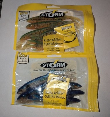 2-Storm 6-Packs Rattle Wildeye Split Tail Minnow 5" Blue Shad & Fire ...