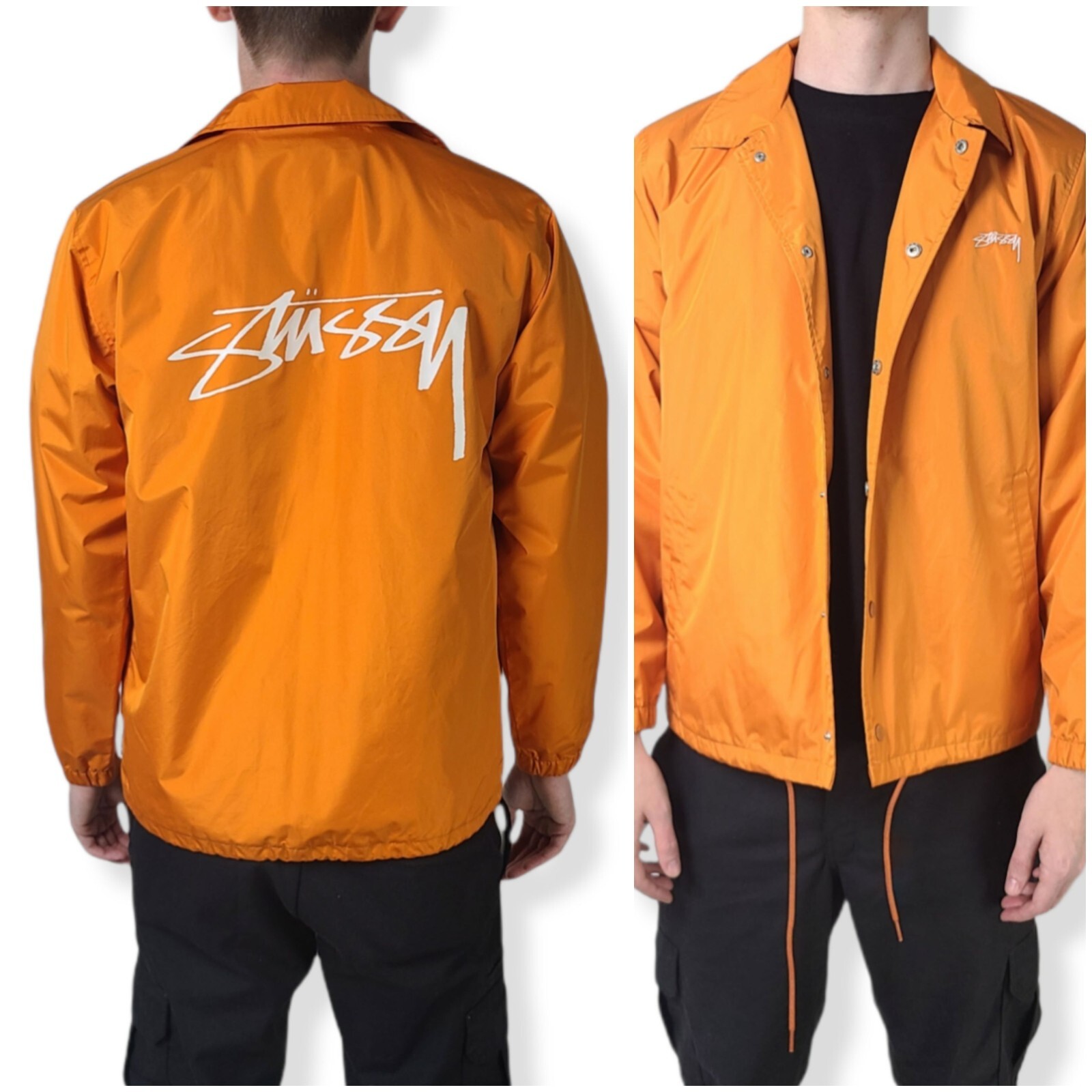 Men's Stussy Orange Jacket Cruize Logo Coach Skater W… - Gem