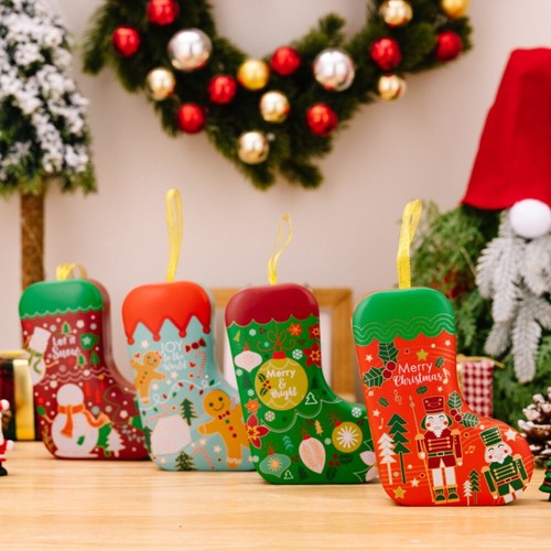 Christmas Socks Shaped Tinplate Gift Boxes Storage Containers Party ...