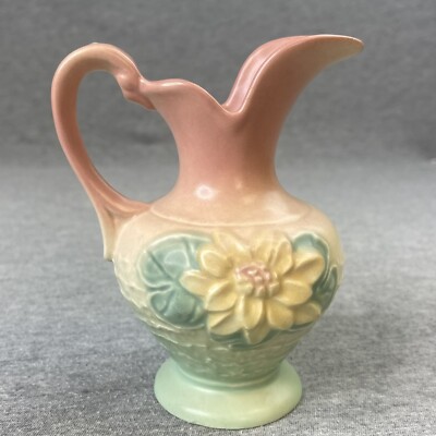 VTG Hull Pottery U.S.A. Magnolia Ewer Flower Pitch Vase Pink Yellow ...