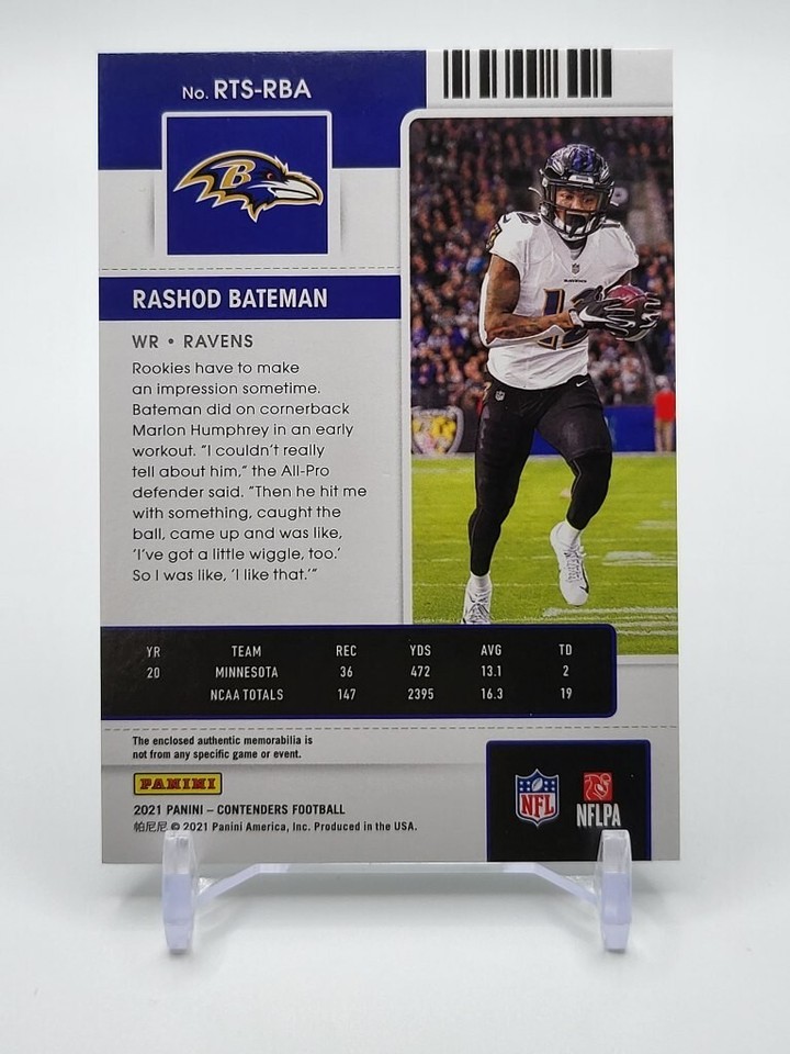 2021 PANINI CONTENDERS RASHOD BATEMAN ROOKIE TICKET PATCH GREEN-FOIL RC ...