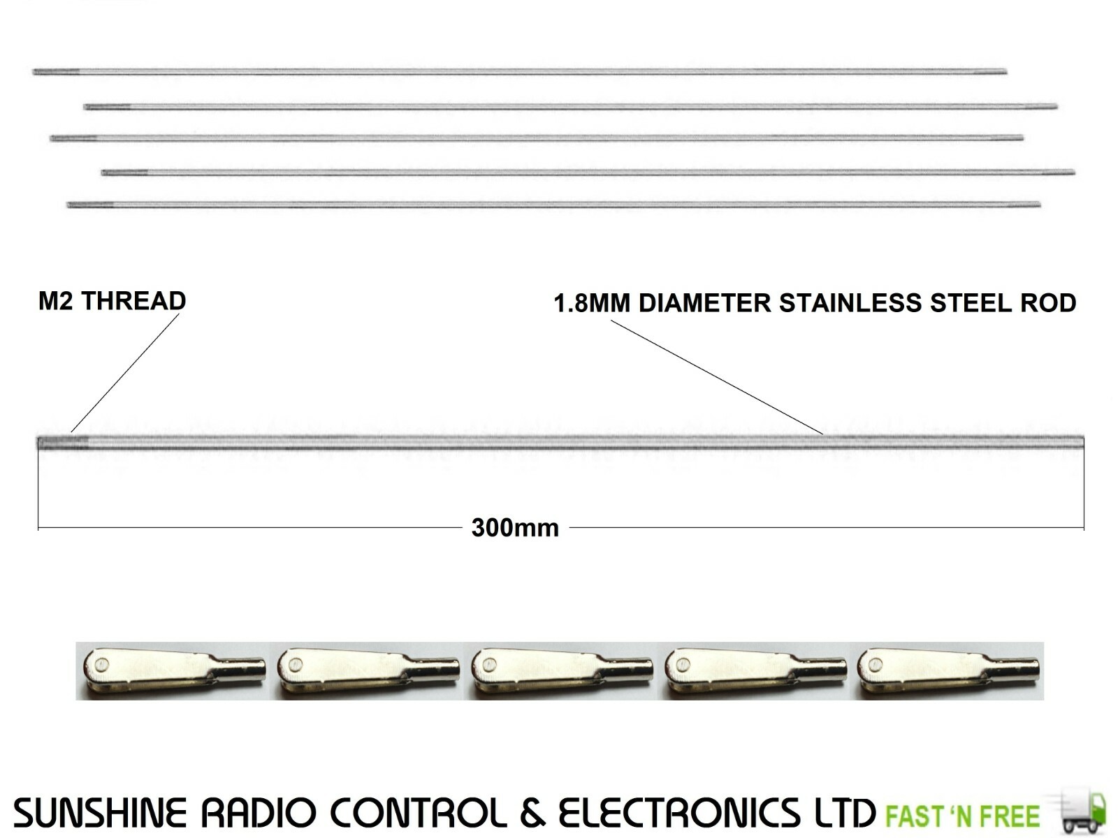 RC M2 Pushrod 300mm 30cm 12" Push Rods M2 Thread + Steel Clevis Snap ...
