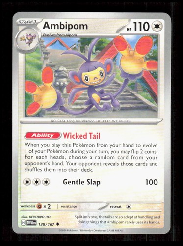 Ambipom 138/167 SV06: Twilight Masquerade Pokemon tcg Card CB-1-9-C-26 ...