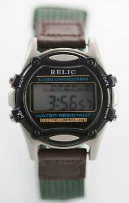 Relic Digital Gray Men's Silver Black Green Nylon Date Alarm Light ...