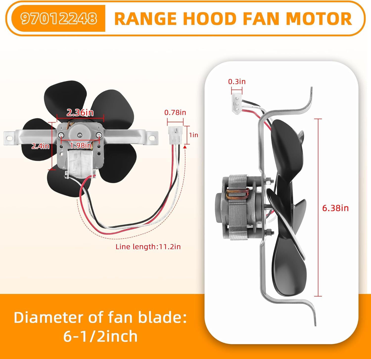Range Hood Motor Fan 2 Speed Exhaust 120V Volts Vent Kitchen Cooking ...