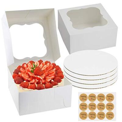 SELMY CAKE BOXES 10 inch Cake Box with Boards and Stickers [12-Pack ...