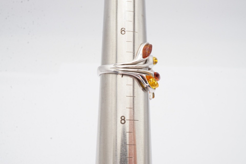 Vintage Sterling Silver 925 Amber Leaf Ring Size 7 Adjustable | eBay