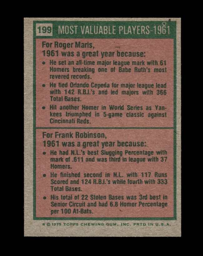 1975 Topps Set-Break #199 1961 Mvp'S NR-MINT *GMCARDS* | eBay