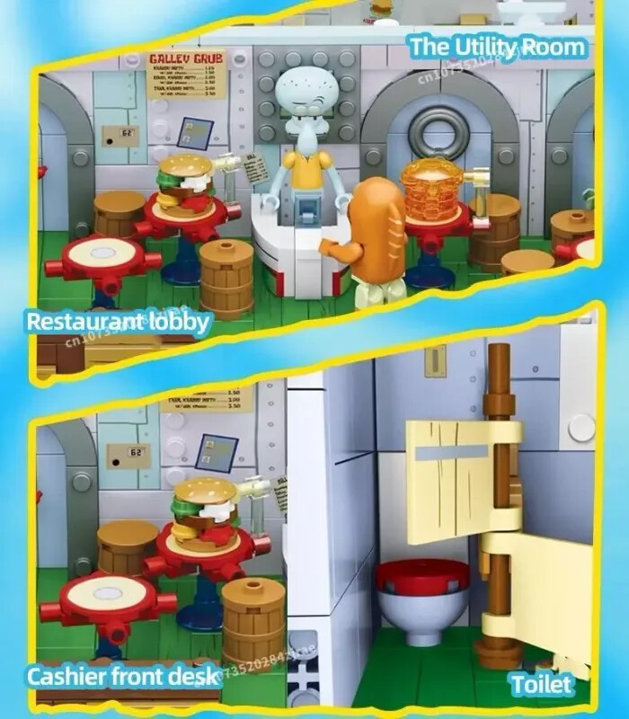 Spongebob Krusty Krab Restaurant Building Blocks Dollhouse Set in Box ...
