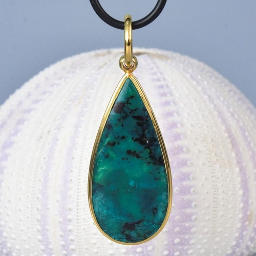 Pendant Gold Vermeil Sterling Gem Silica Chrysocolla Bacan Gem Cabochon ...