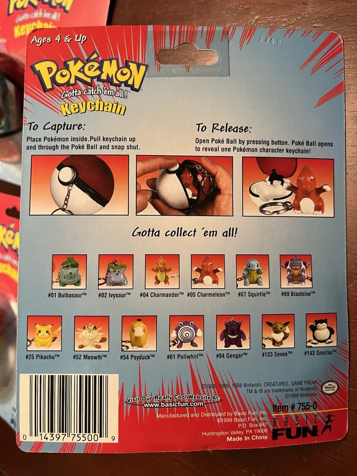 1999 Vintage Pokemon Pokeball Keychains Sealed Basic Fun Catch Release ...