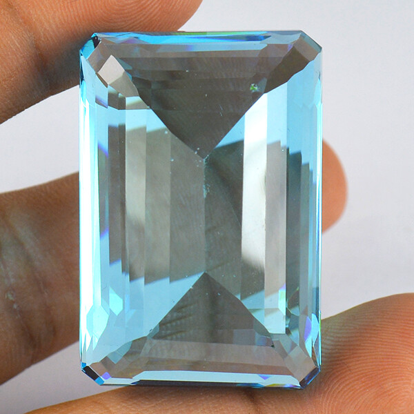 Top Luster 142 Ct Superb Blue Topaz Emerald Cut Lab Created Gemstone ...