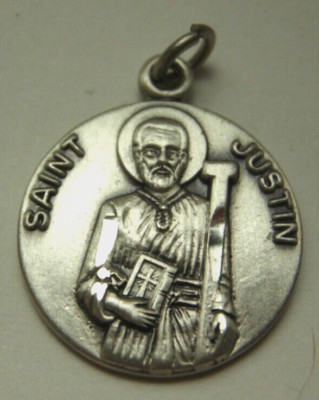 Vintage Saint Justin Sterling Religious Catholic Medal - Justin The ...