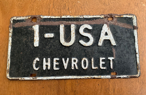 1-USA Chevrolet License Plate Booster vintage STEEL USA-1 Chevy U-S-A-1 ...