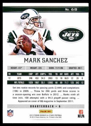 Mark Sanchez 2013 Rookies And Stars #68 (86526) Football Card | eBay