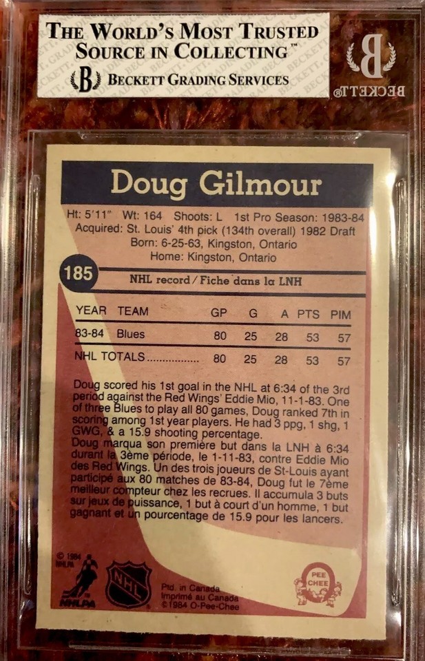 1984-85 O-Pee-Chee Doug Gilmour RC Rookie BGS NR-MINT Toronto Maple ...