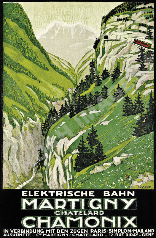 Martigny Chamonix Electric Train vintage travel poster repro 12x18 | eBay