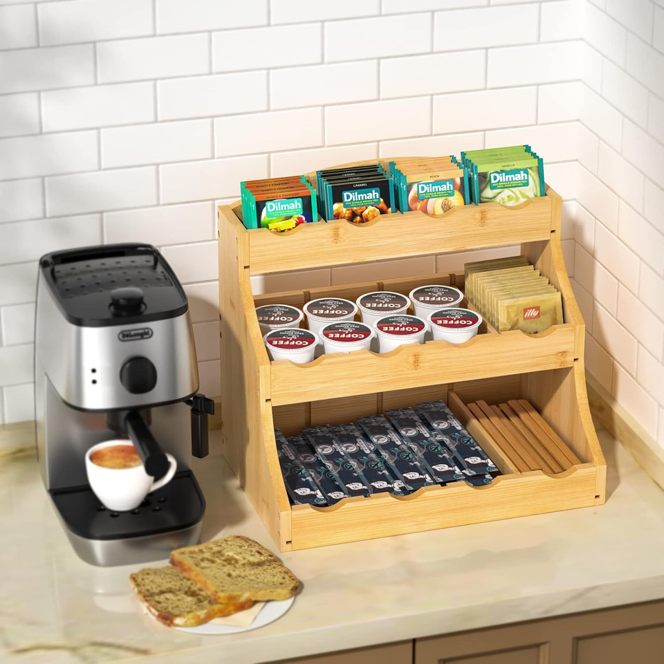 Bamboo Tea Bag Organizer, 3 Tier Vertical Tea Organizer, Tea Holder for ...