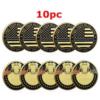 10 Pcs Police Officers Flag Challenge Coin Law Enforcement Thin Blue ...