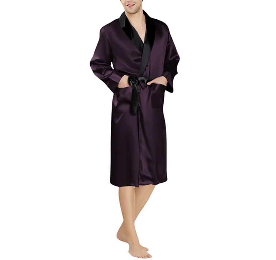 Mens Robes Satin Full Sleeve Nightwear Bathrobe Sleepwear Loungewear ...