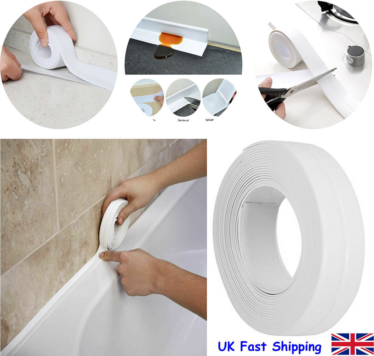 Bathroom Bath Wall Sealing Strip Self Adhesive Tape Sink Basin Edge 3 ...