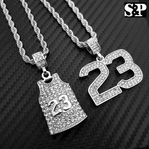 Iced Number 23 & Jersey Pendant & 4mm 24" Rope Chain Fashion Hip Hop ...