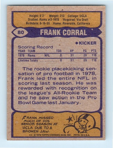 1979 Topps Frank Corral RC Los Angeles Rams #80 | eBay