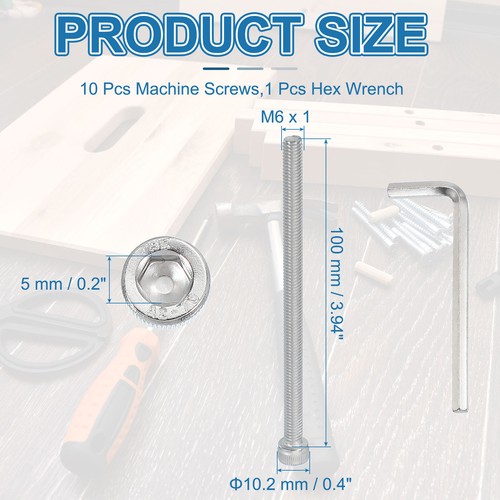 10 Pcs M6 x 100mm Hex Socket Head Cap Screws Bolts with Hex Wrench | eBay