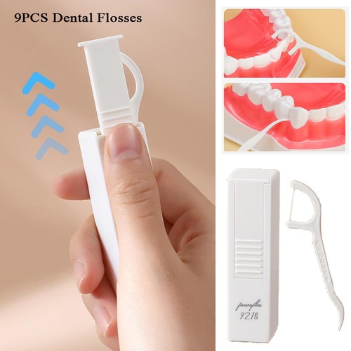 Mini Dental Floss Box with 9 Flosses, White Plastic Case for Oral ...
