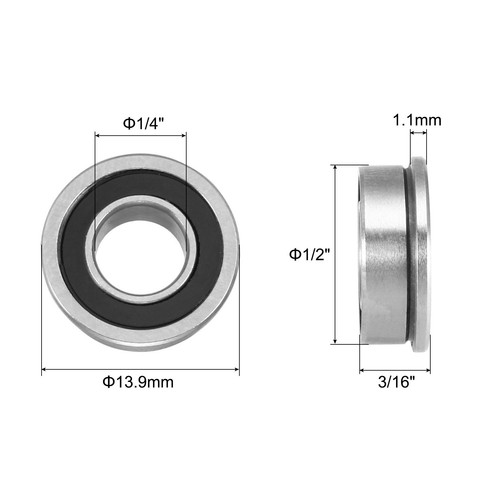 FR188-2RS Flanged Ball Bearing 1/4x1/2x3/16" Sealed Steel Flange ...